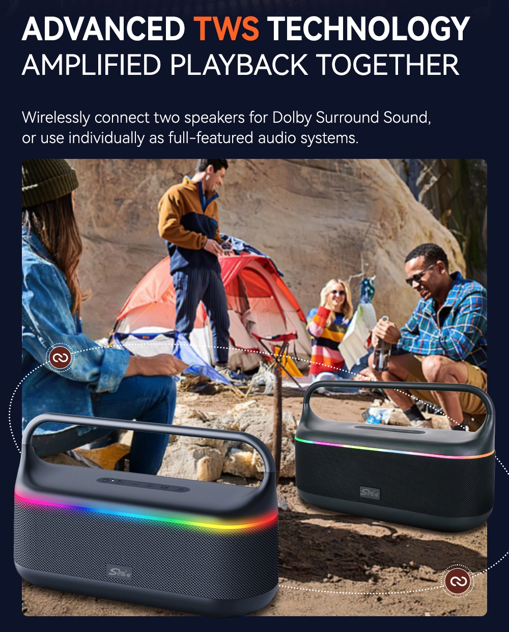 Sing-e ZQS-V03 Portable Bluetooth Party Speaker with Deep Bass, RGB ...